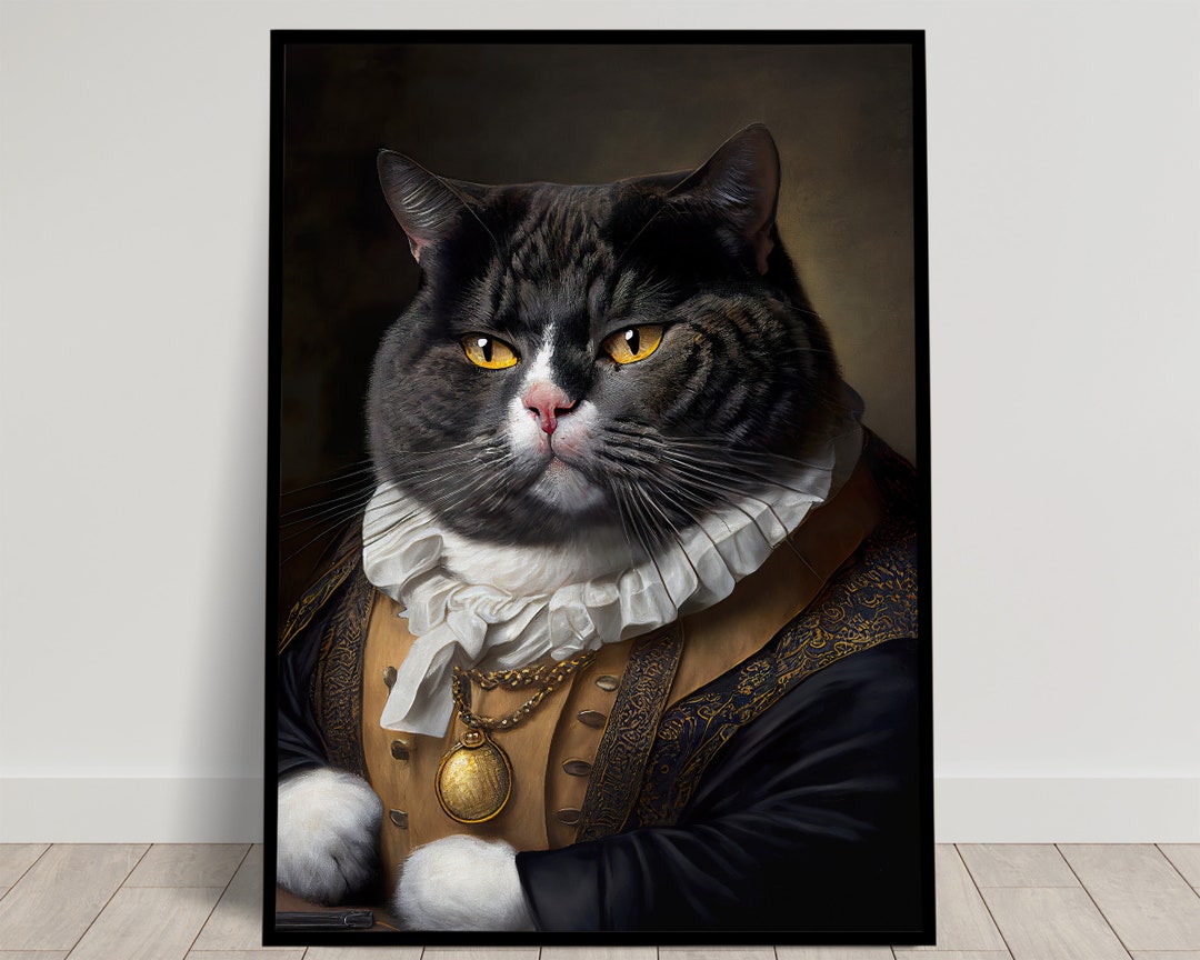 Portrait of a Big Noble Black Cat, Baroque Style, Animal Wall ...