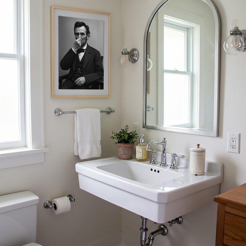Abraham Lincoln Pinching His Nose, Funny Bathroom Poster, Toilet Humor ...