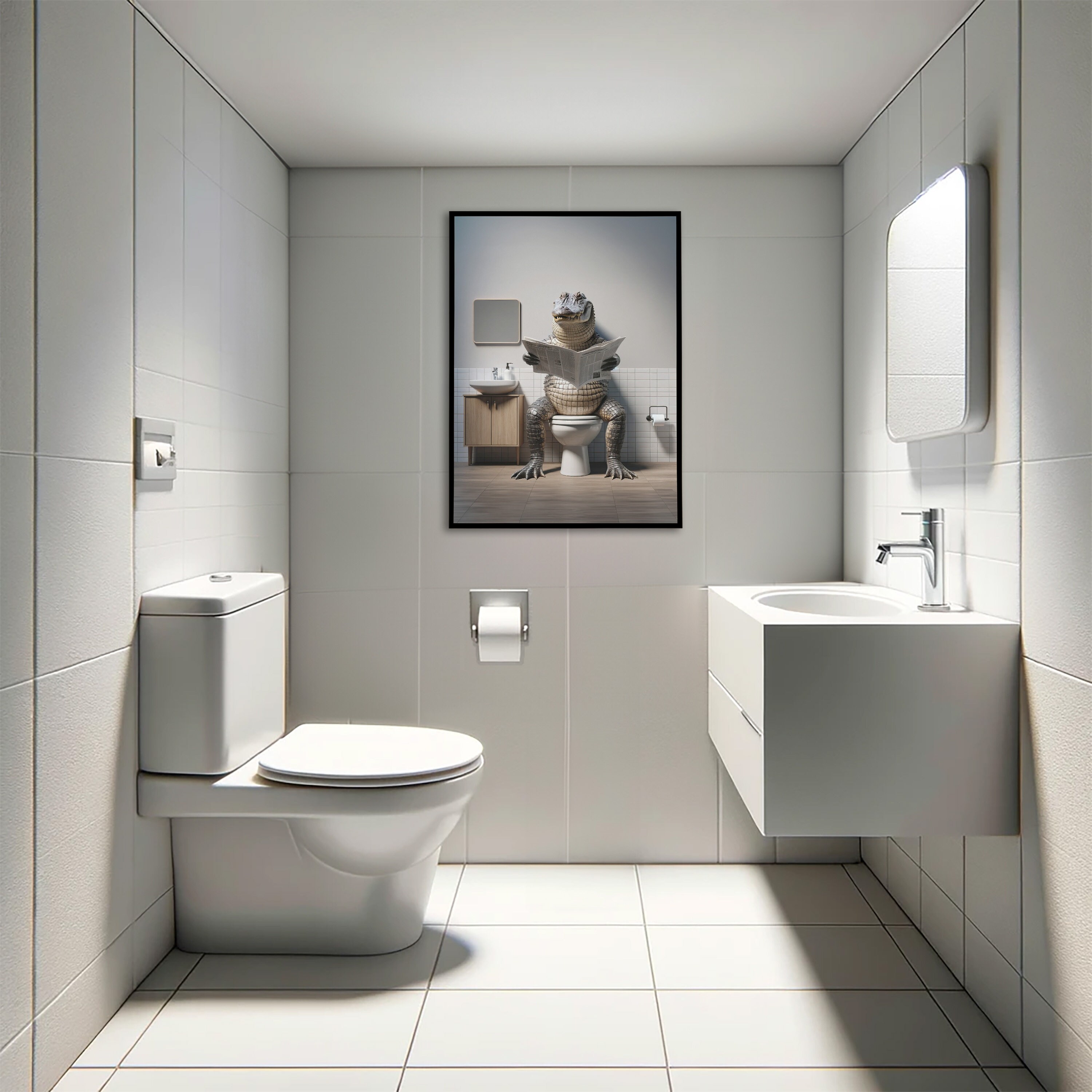 Photograph of an Alligator Reading the Newspaper on the Toilet, Funny ...