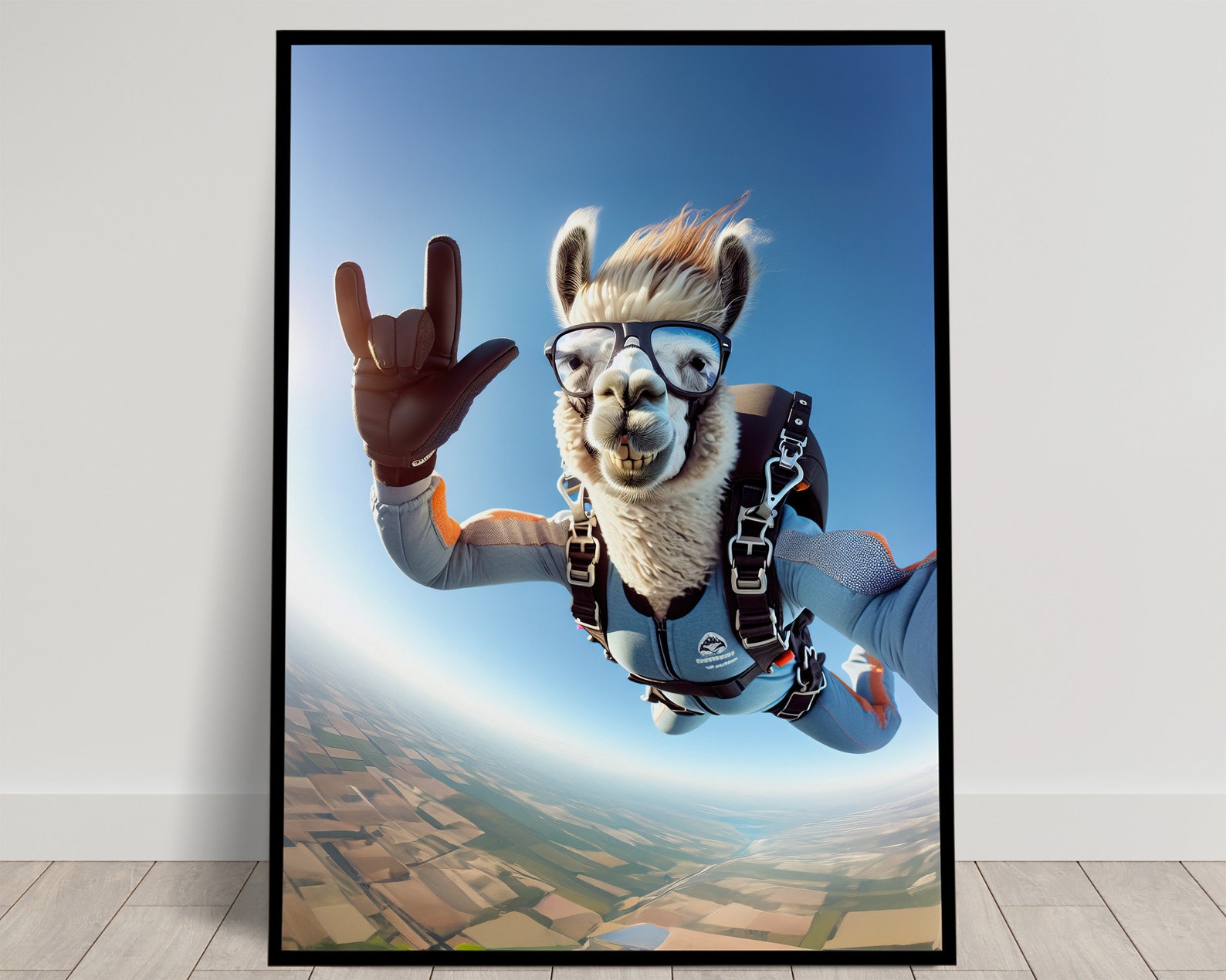 Photograph of a Skydiving Llama in Free Fall, Epic Wall Art, Animal ...