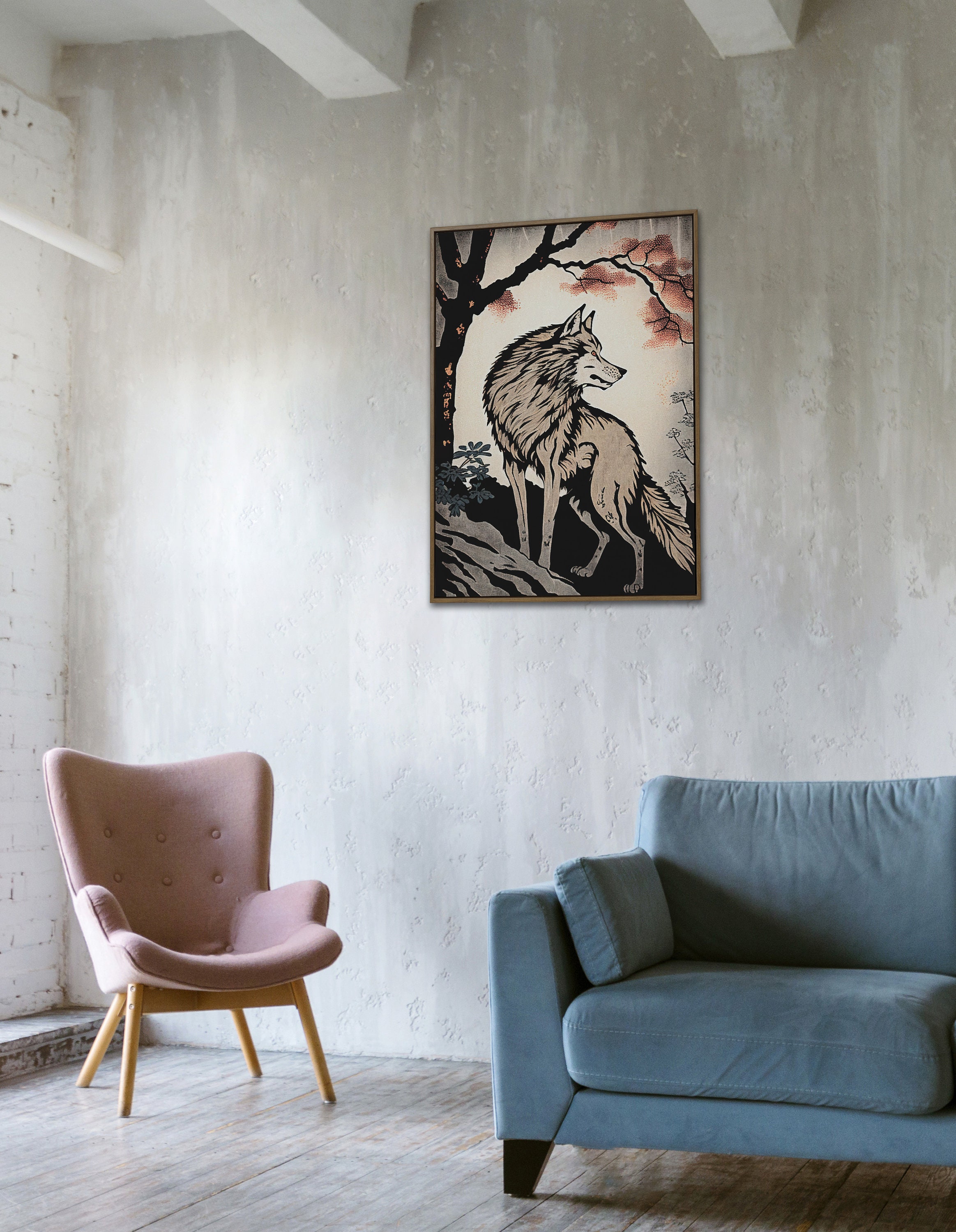 Wolf in the Forest Wall Poster, Japanese Art Style Illustration, Ukiyo ...