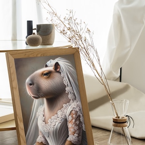 Portrait of a Capybara Wearing a Wedding Dress, Animal Wall Decor ...