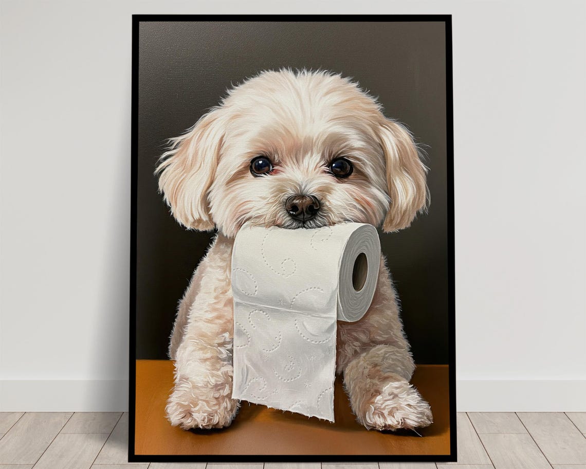 Bichon Frisé With Toilet Paper Roll in Mouth, Toilet Humor, Bichon ...