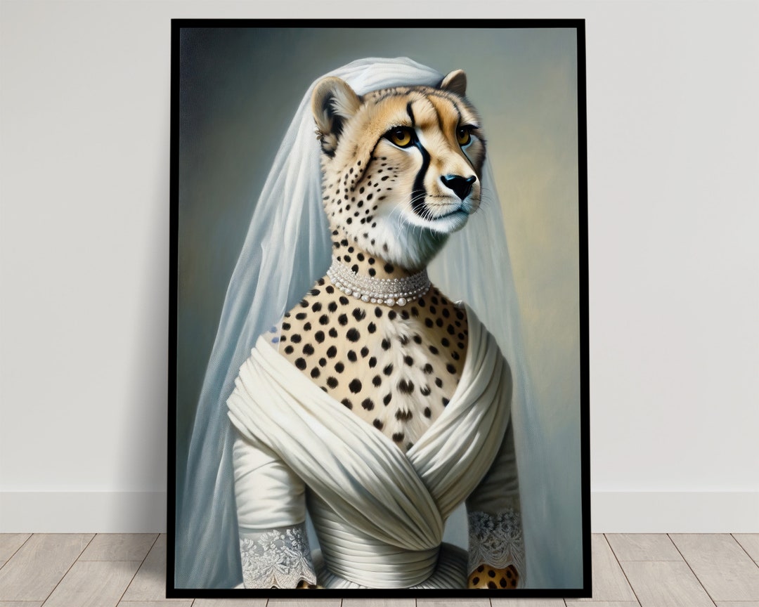 Portrait of a Cheetah Wearing a Wedding Dress, Animal Wall Decor ...