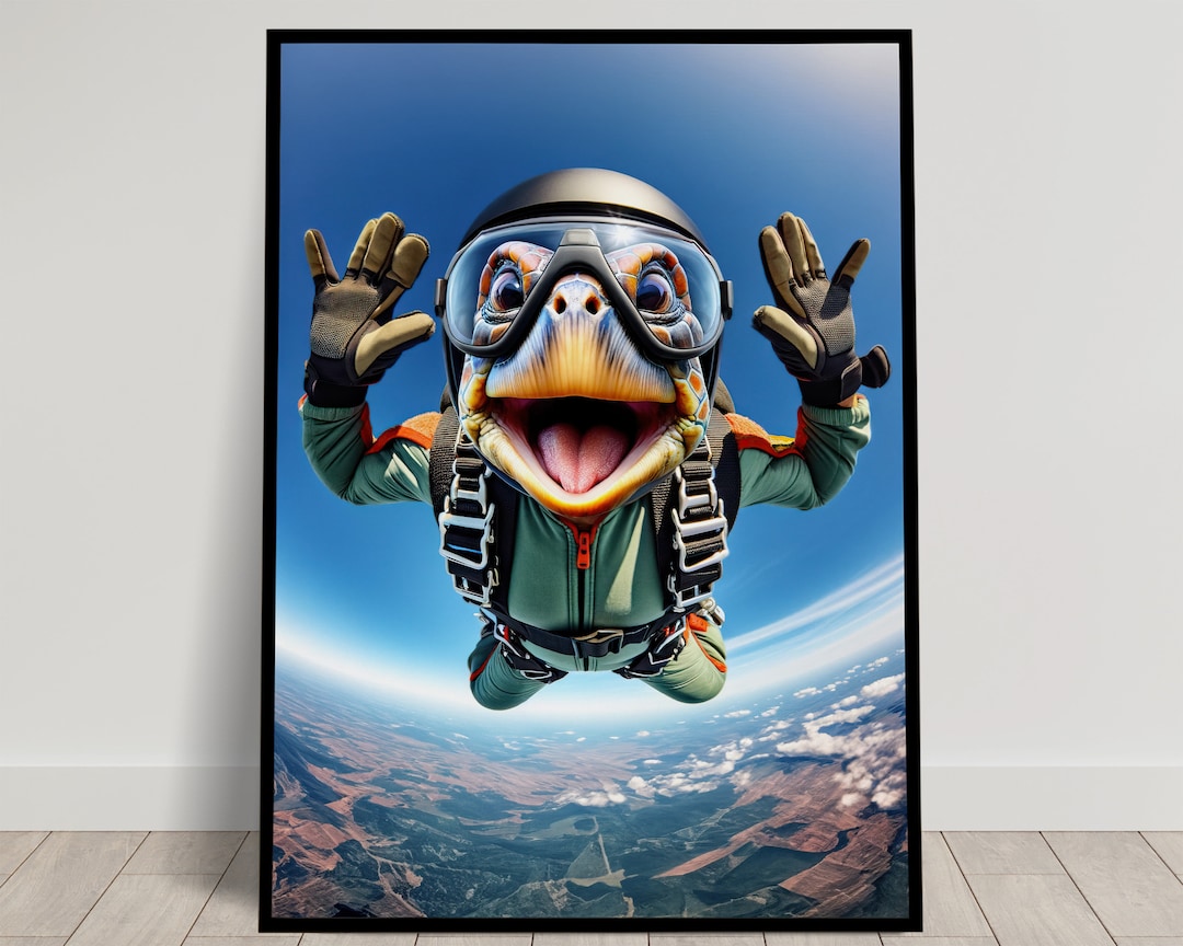 Photograph of a Skydiving Turtle in Free Fall, Epic Wall Art, Animal ...