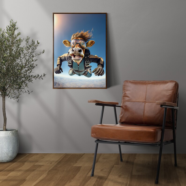 Photograph of a Skydiving Cow in Free Fall, Epic Wall Art, Animal Print ...