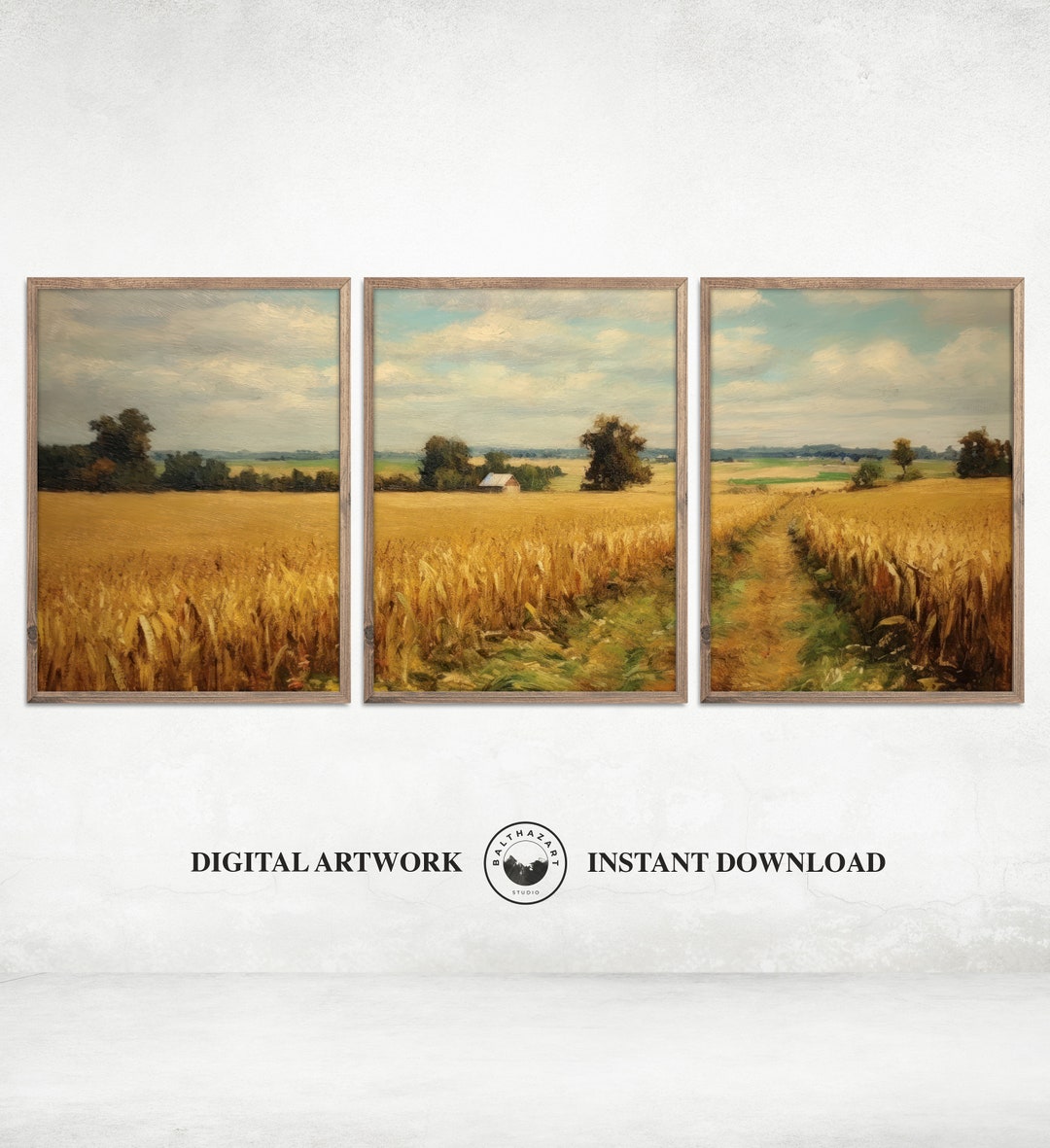 Trio of Printable Oil Paintings: Cornfield Landscape Vintage - Etsy
