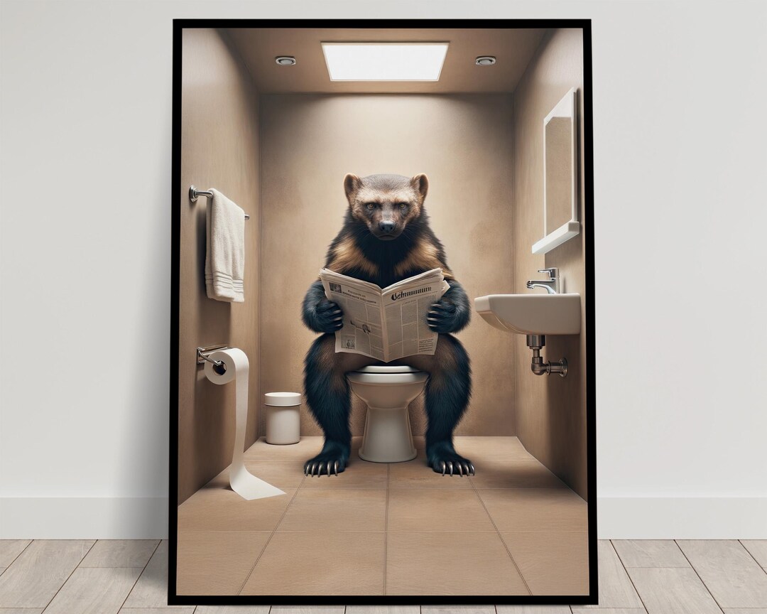 Photograph of Wolverine Reading the Newspaper on the Toilet, Funny ...