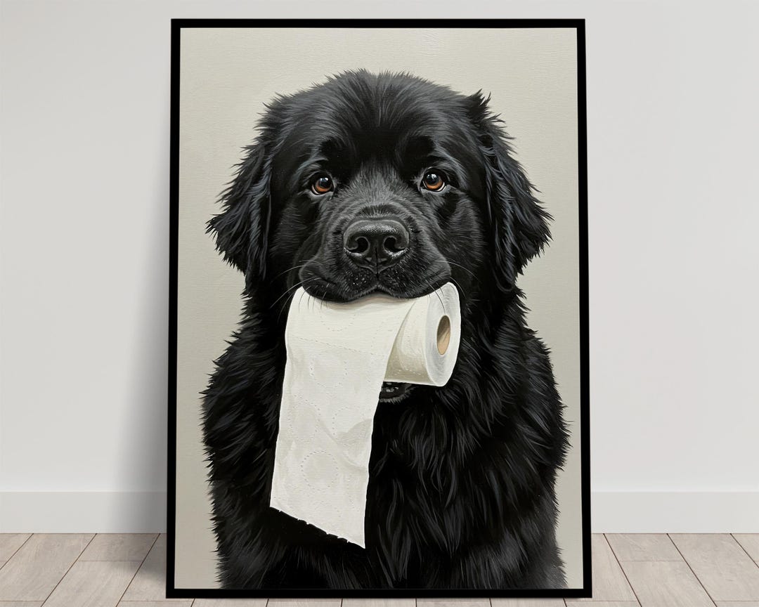 Newfoundland With Toilet Paper Roll in Mouth, Toilet Humor, Black ...