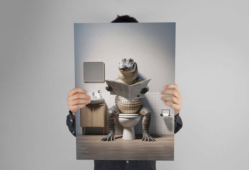 Photograph of an Alligator Reading the Newspaper on the Toilet, Funny ...
