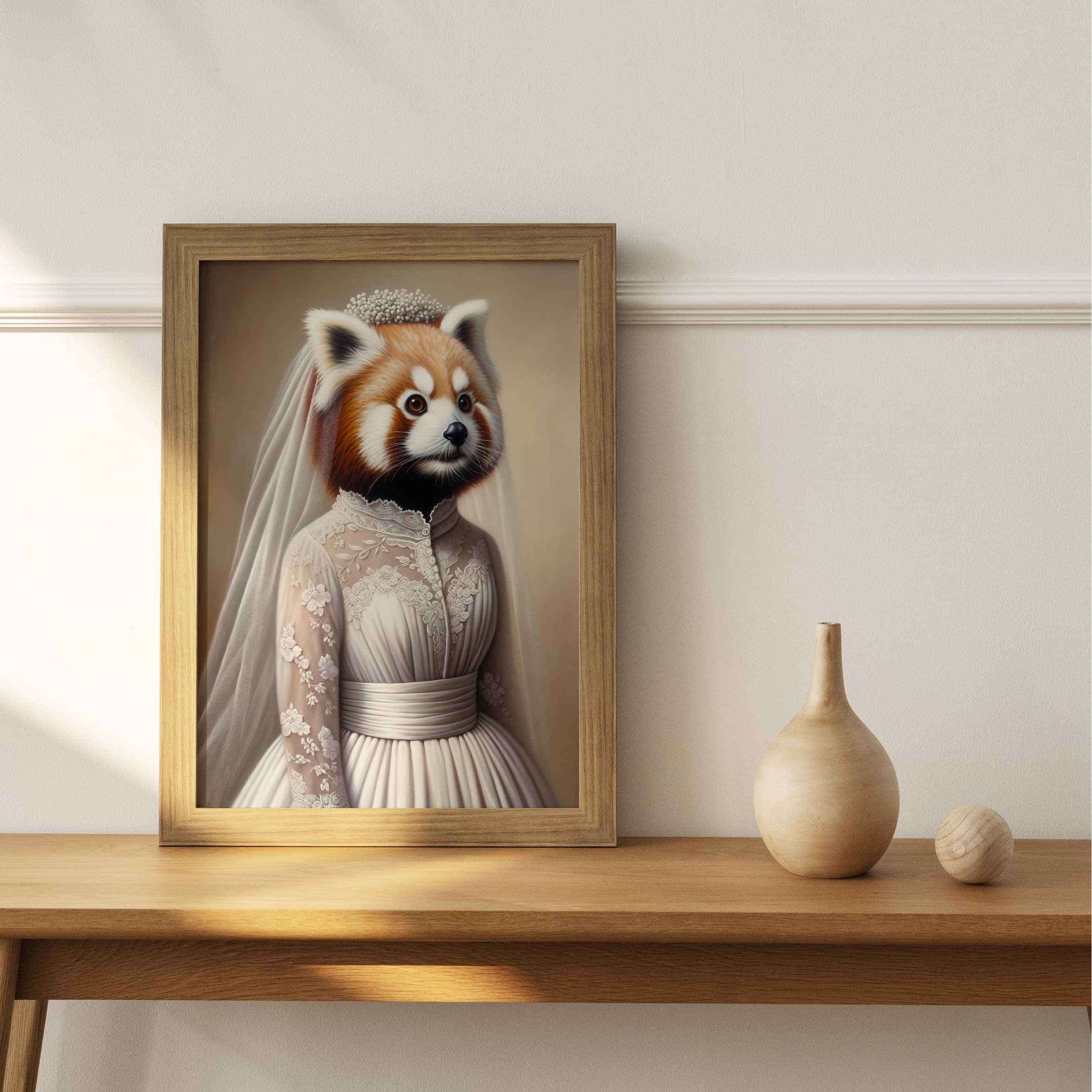 Portrait of a Red Panda Wearing a Wedding Dress Animal Wall - Etsy