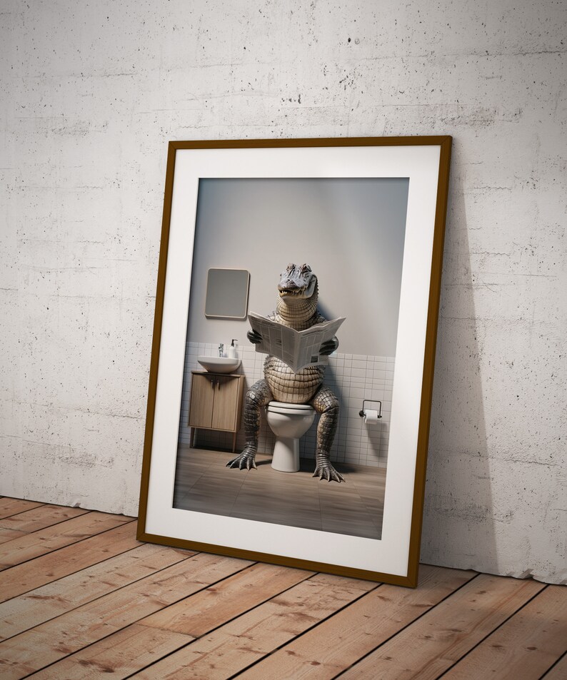 Photograph of an Alligator Reading the Newspaper on the Toilet, Funny ...
