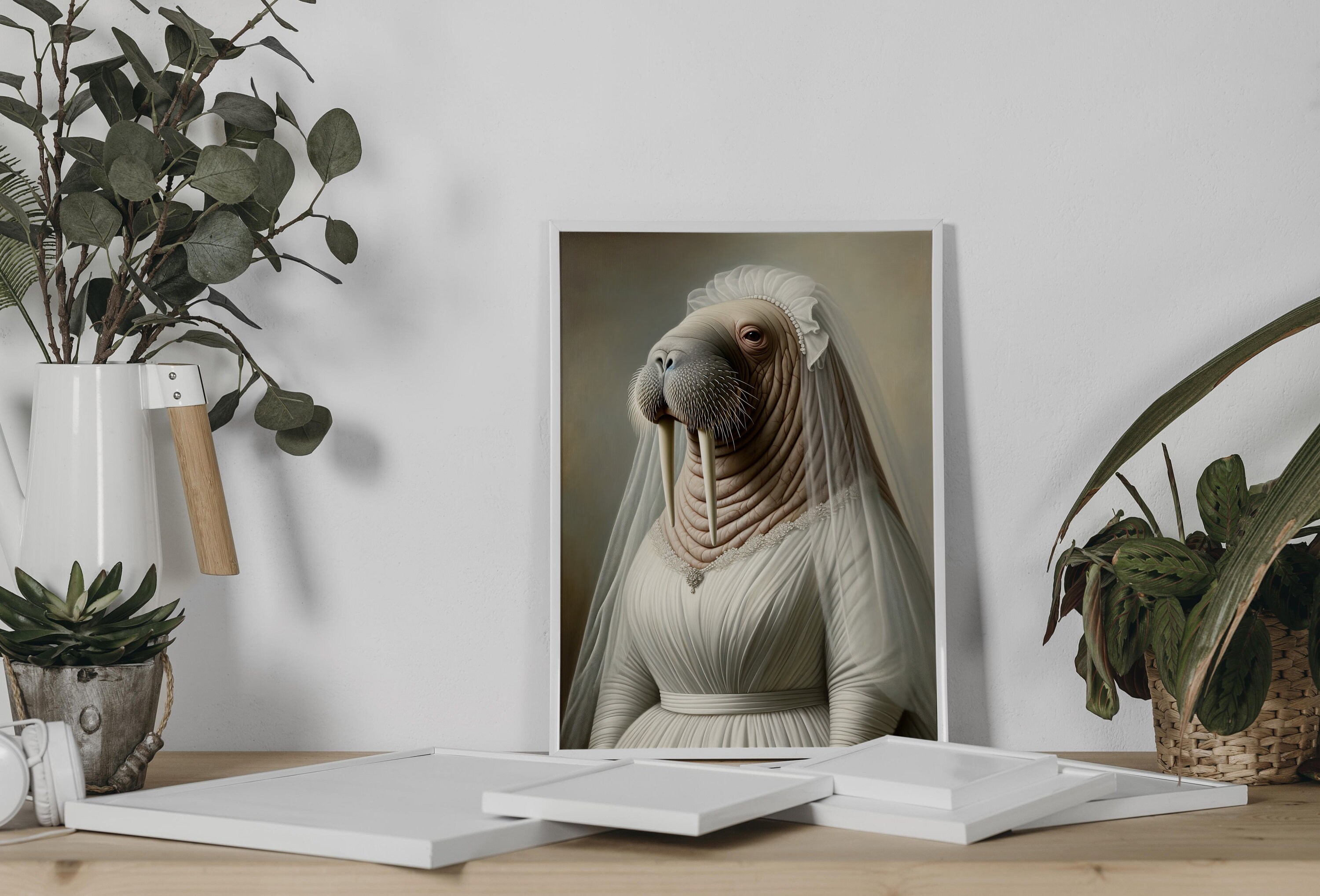 Portrait of a Walrus Wearing a Wedding Dress, Animal Wall Decor, Walrus ...