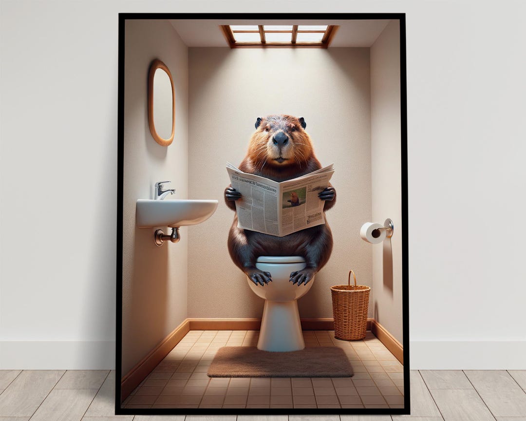 Photograph of a Beaver Reading the Newspaper on the Toilet, Funny ...