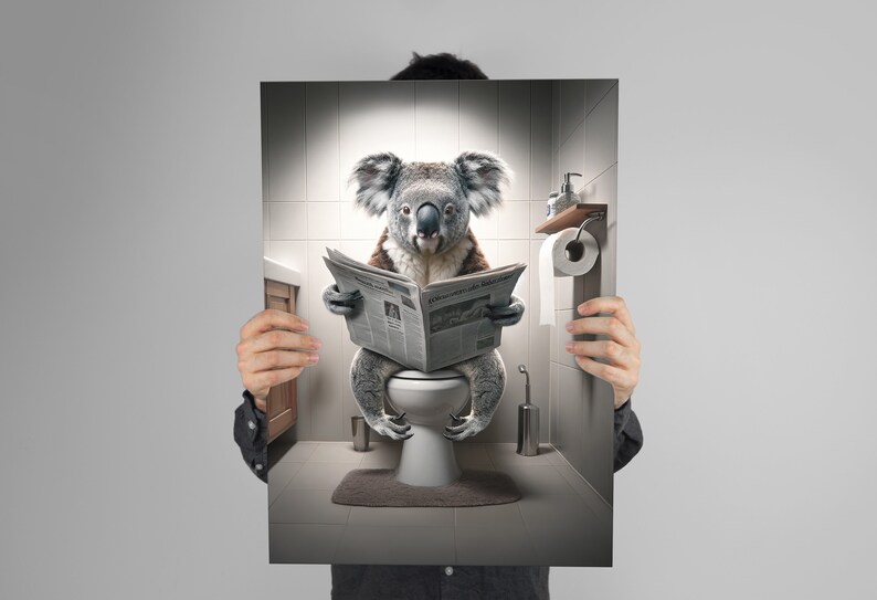 Photograph of a Koala Reading the Newspaper on the Toilet, Funny ...
