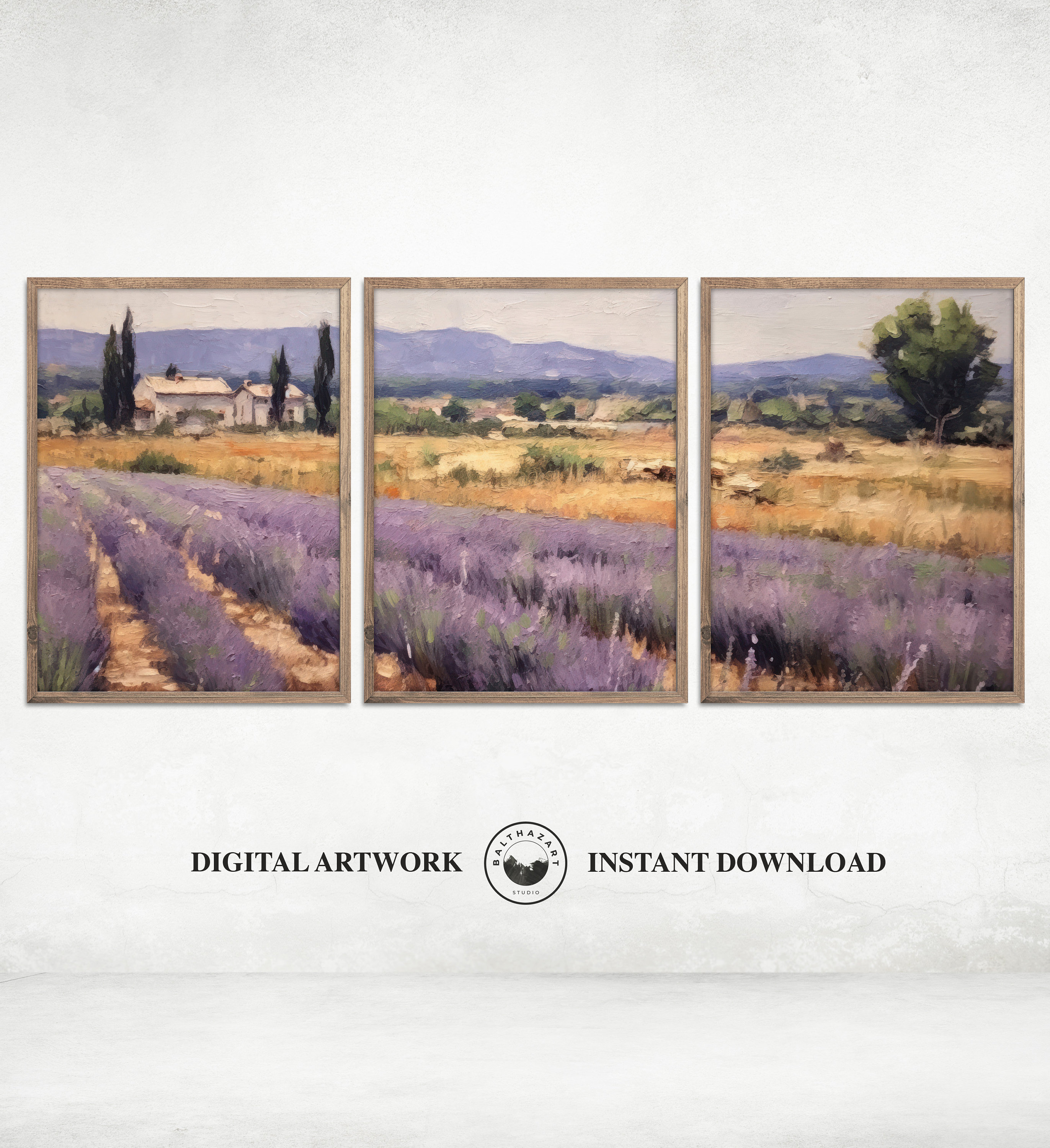 Trio of Printable Vintage Oil Paintings: Lavender Field in Provence ...