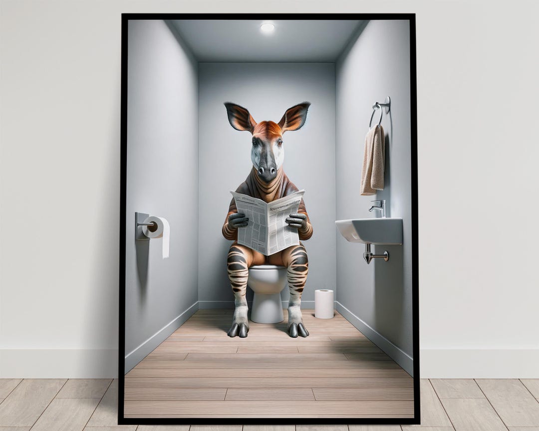 Photograph of an Okapi Reading the Newspaper on the Toilet, Funny ...