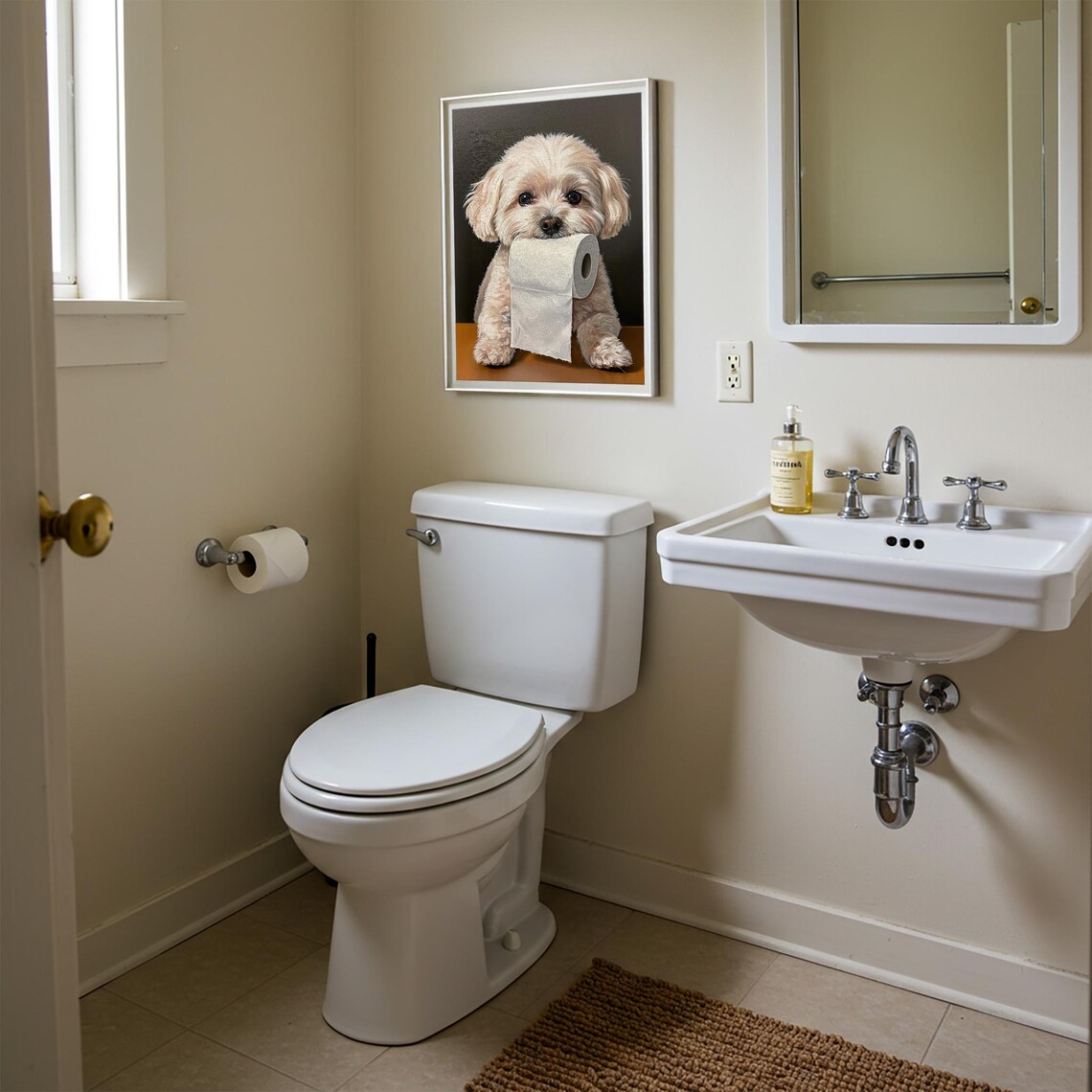 Bichon Frisé With Toilet Paper Roll in Mouth, Toilet Humor, Bichon ...