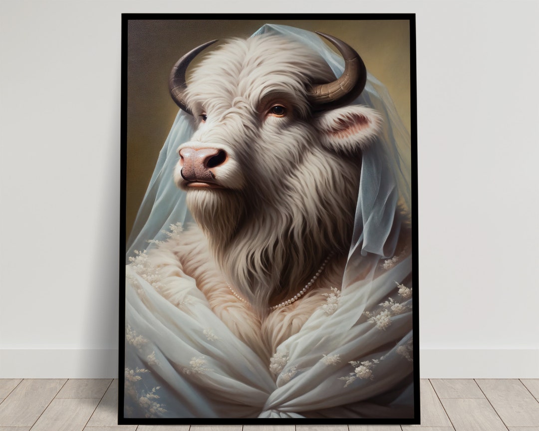 Portrait of a Buffalo Wearing a Wedding Dress, Animal Wall Decor ...