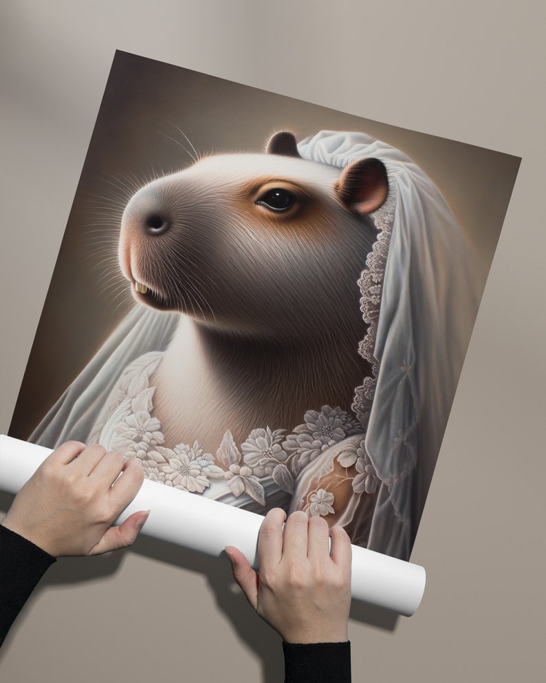 Portrait of a Capybara Wearing a Wedding Dress, Animal Wall Decor ...