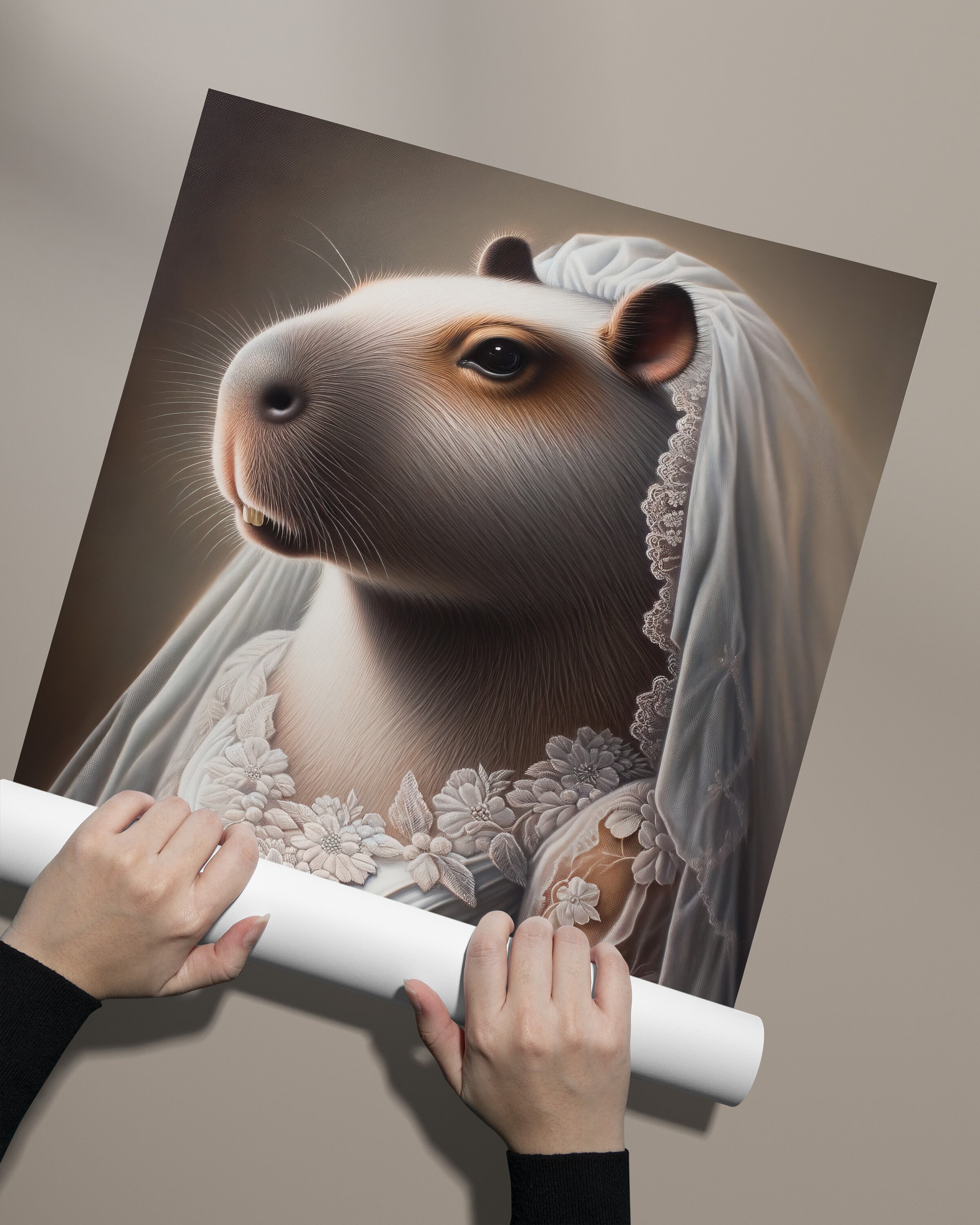 Portrait of a Capybara Wearing a Wedding Dress, Animal Wall Decor ...