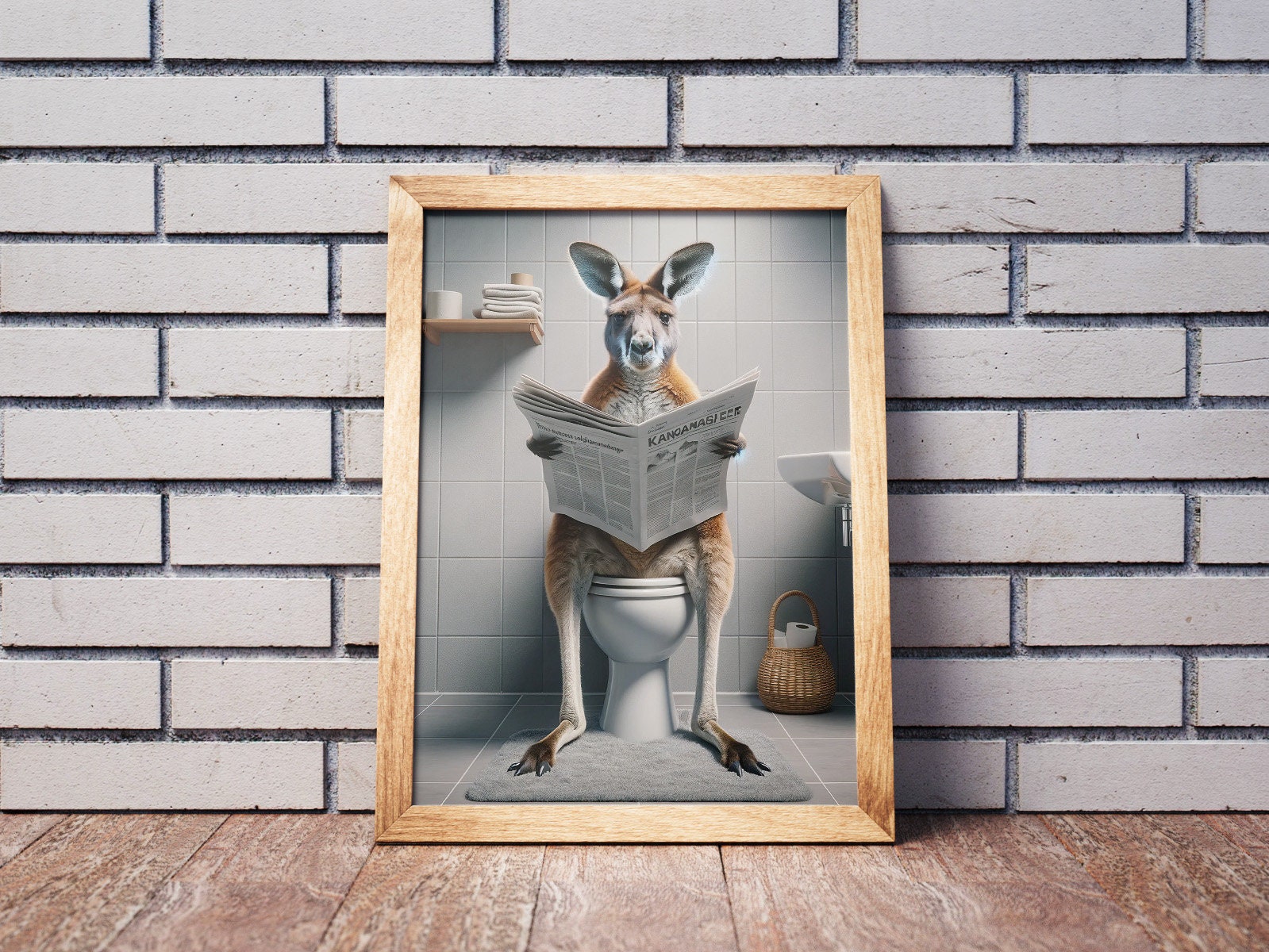 Photograph of a Kangaroo Reading the Newspaper on the Toilet, Funny ...