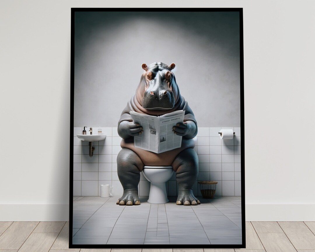 Photograph of a Hippo Reading the Newspaper on the Toilet, Funny ...