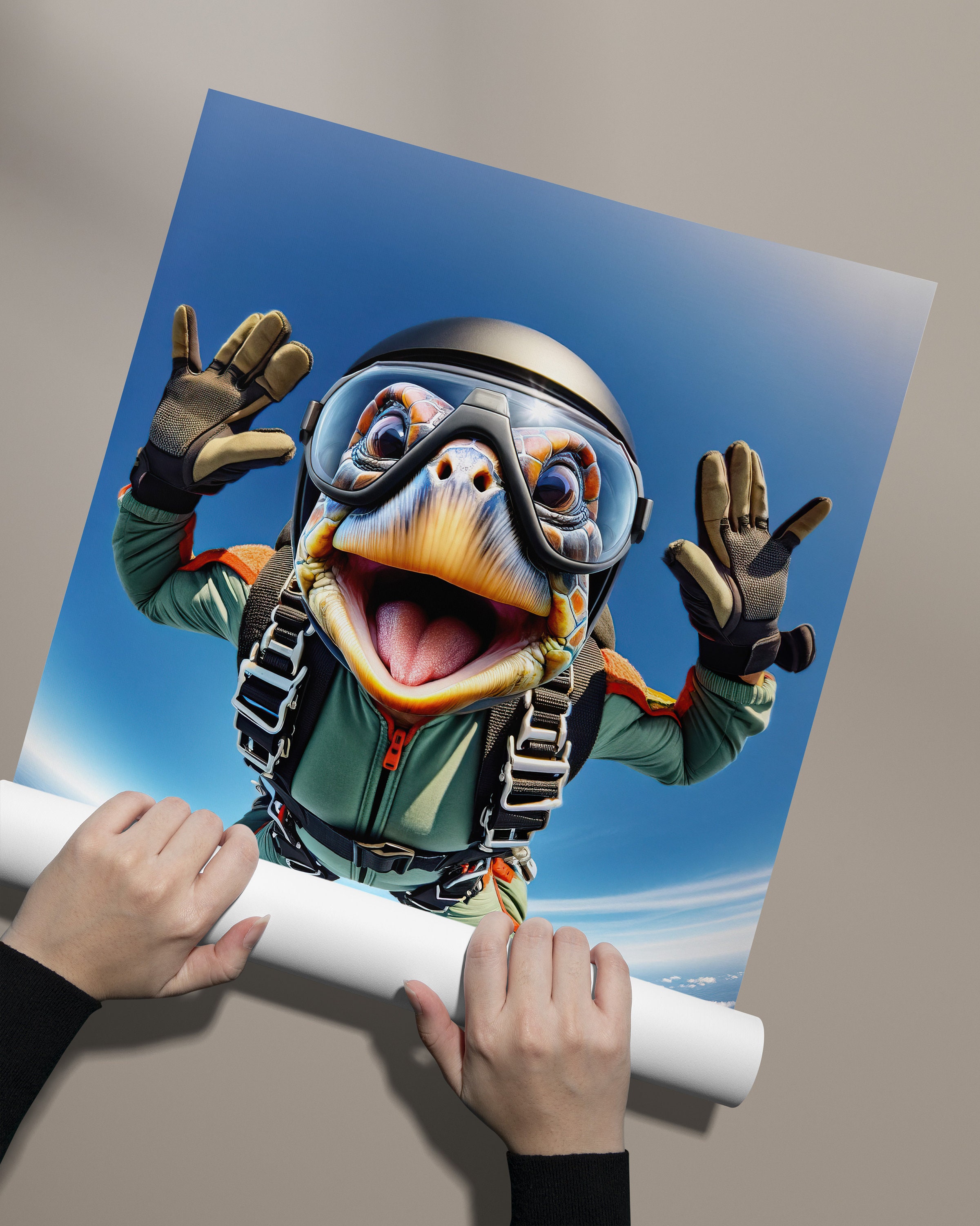 Photograph of a Skydiving Turtle in Free Fall, Epic Wall Art, Animal ...