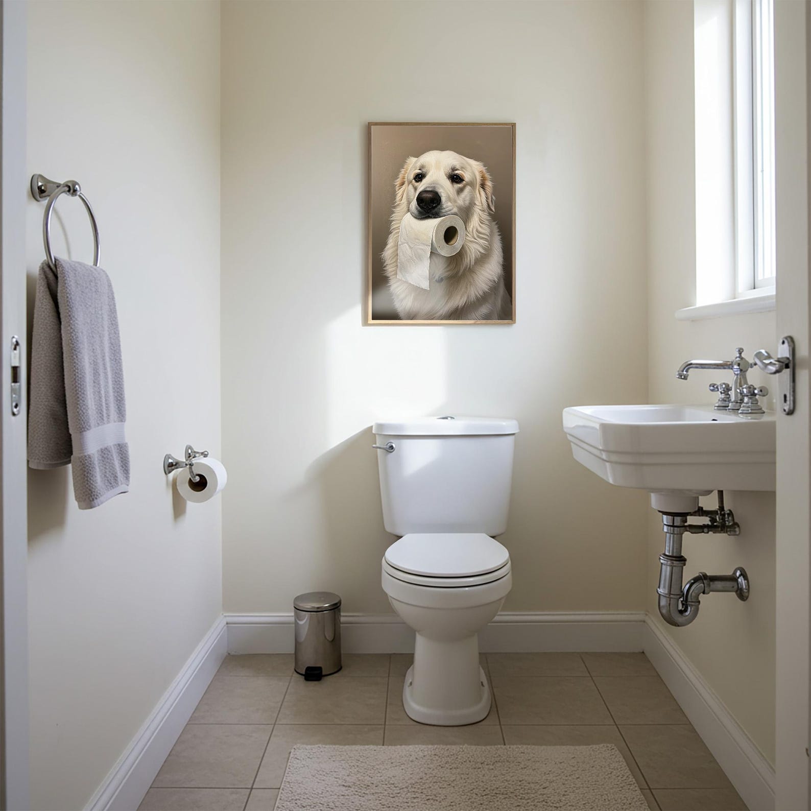 Great Pyrenees With Toilet Paper Roll in Mouth, Toilet Humor, Pyrenean ...