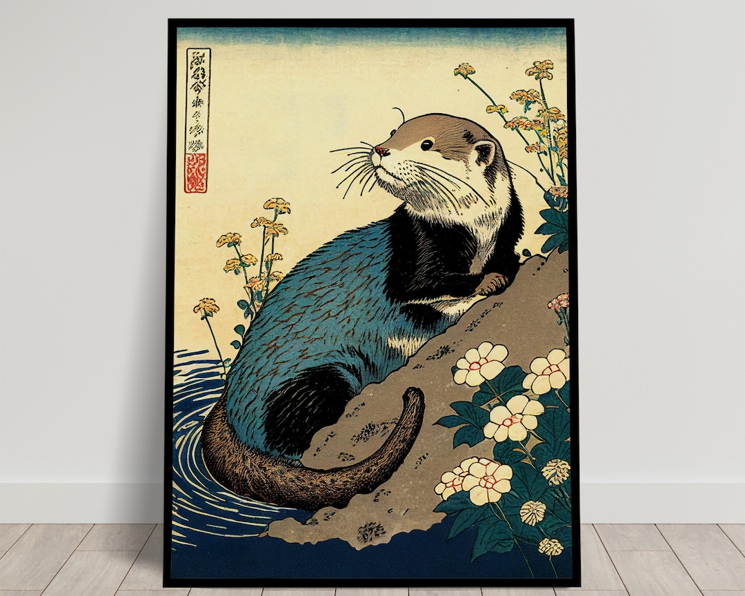 Otter Wall Art Print, Japanese Style Illustration, Ukiyo-e Poster ...