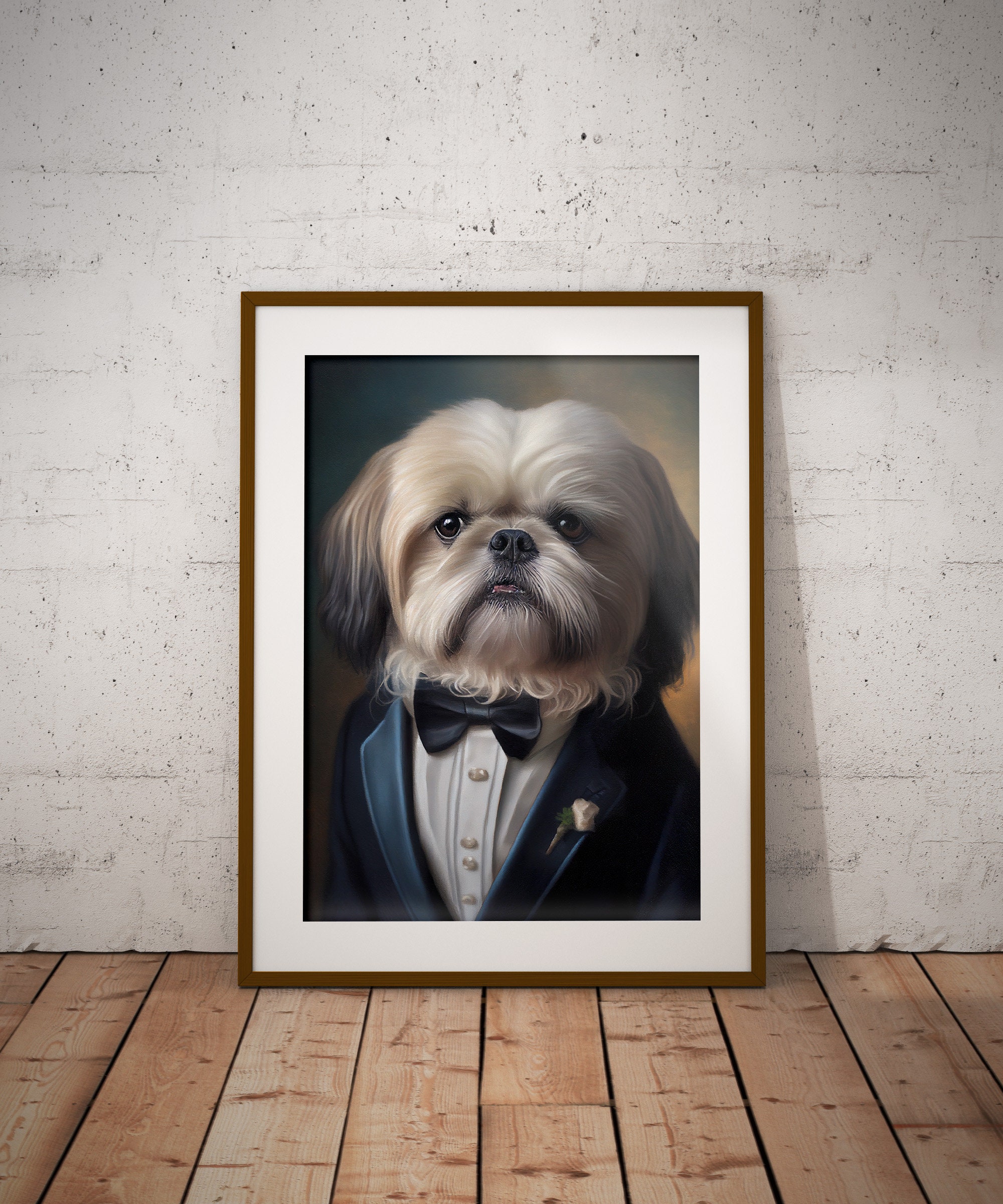 Portrait of a Shih-tzu in a Tuxedo, Animal Wall Decoration, Shih-tzu ...
