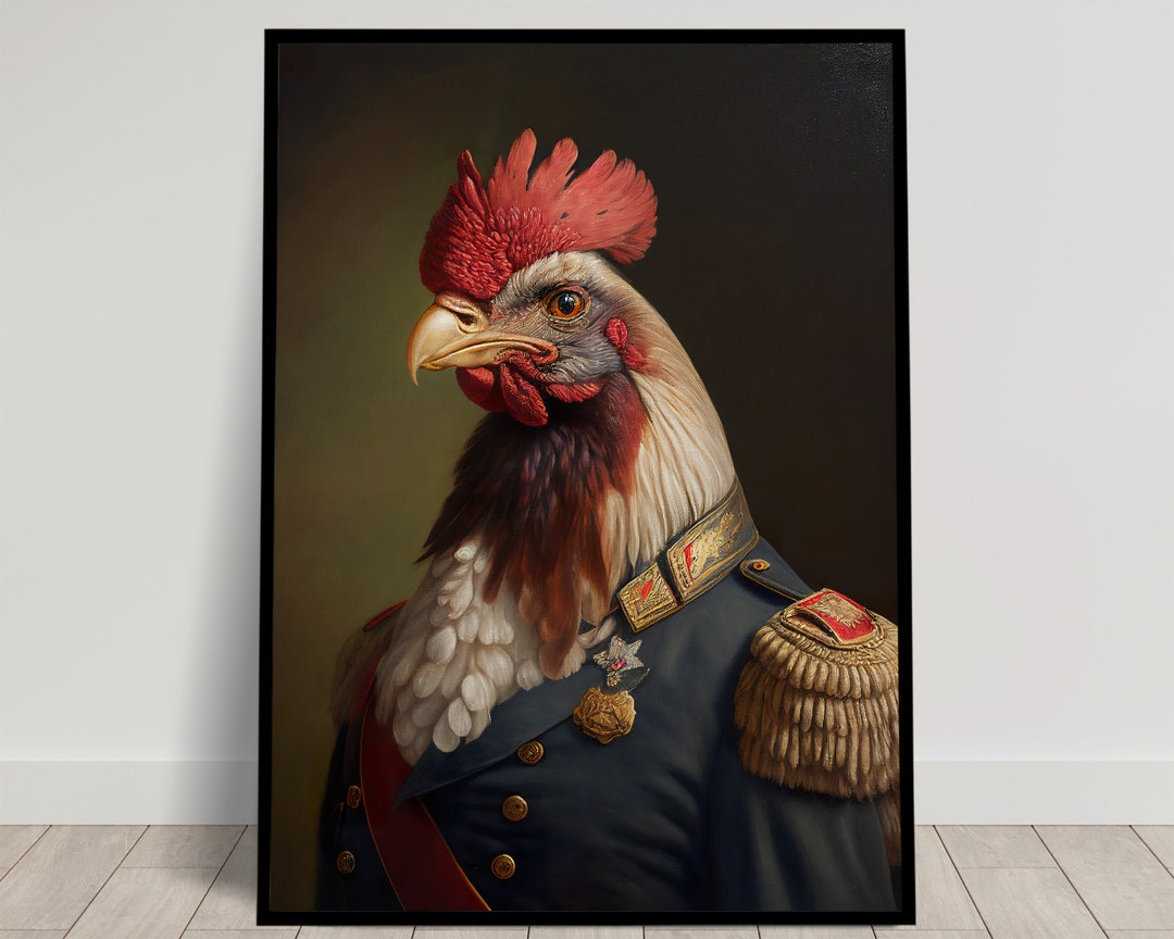 Portrait d'un Coq en Uniforme Militaire, Décoration murale animaux ...