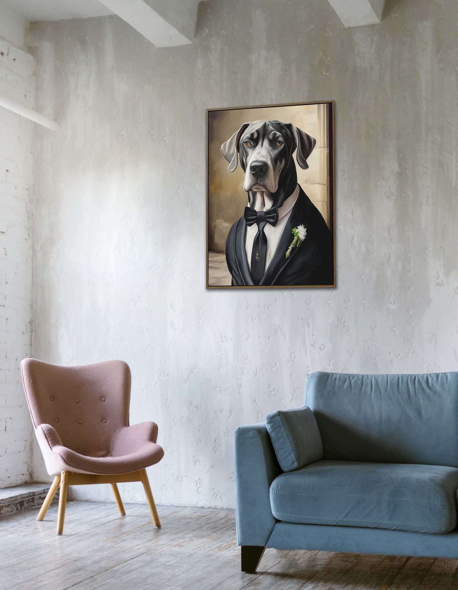 Portrait of a Great Dane in a Tuxedo, Animal Wall Decor, Tuxedo Great ...