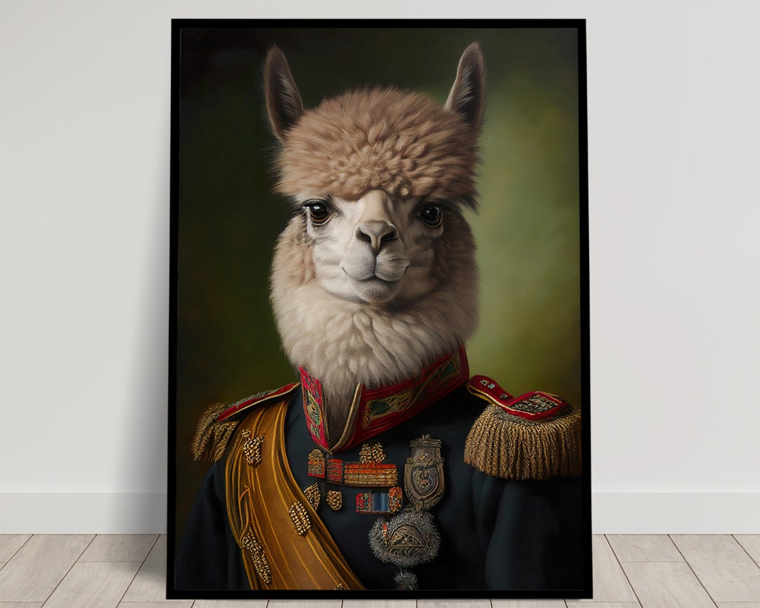 Portrait of an Alpaca in Military Uniform, Wall Decoration Animals ...