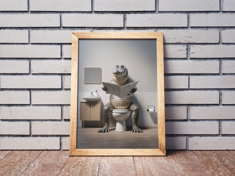 Photograph of an Alligator Reading the Newspaper on the Toilet, Funny ...