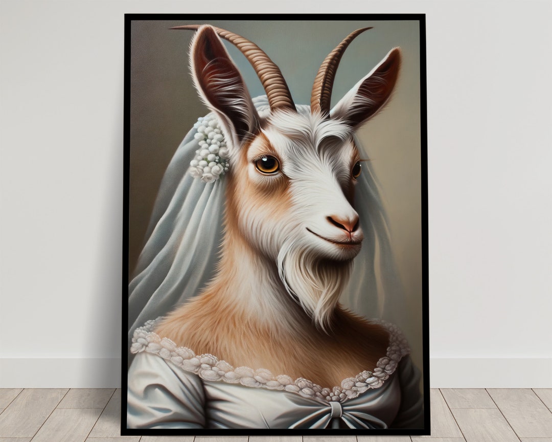 Portrait of a Goat Wearing a Wedding Dress, Animal Wall Decor, Goat ...