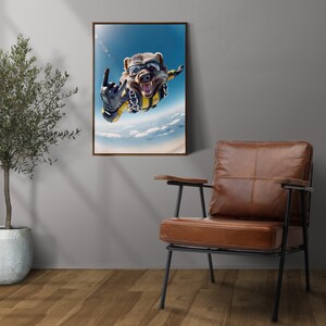 Photograph of a Skydiving Wolverine in Free Fall, Epic Wall Art, Animal ...
