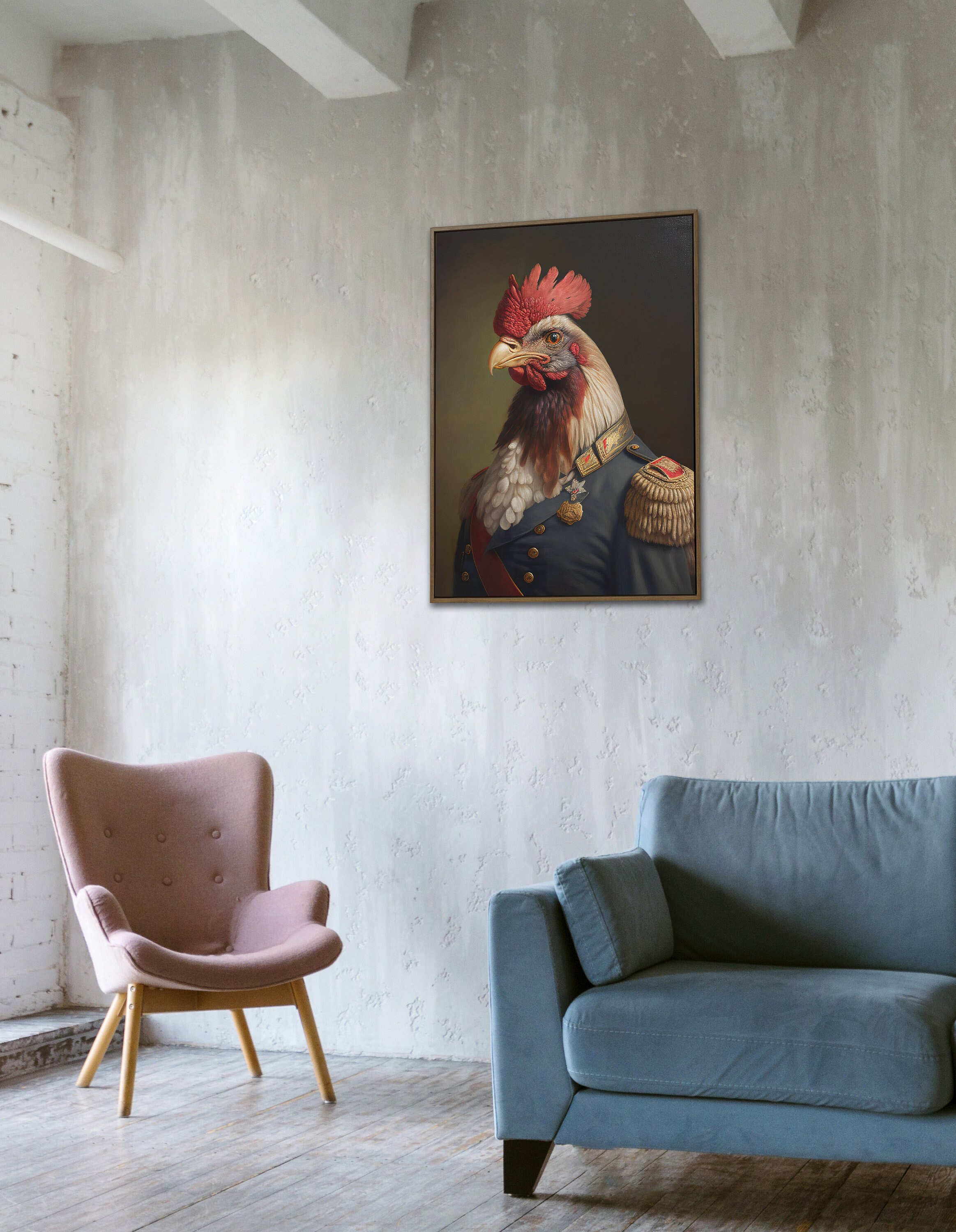 Portrait of a Rooster in Military Uniform, Animal Wall Decoration ...