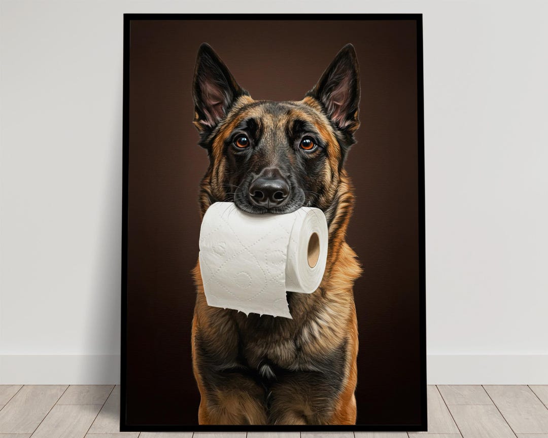 Belgian Malinois With Toilet Paper Roll in Mouth, Toilet Humor ...