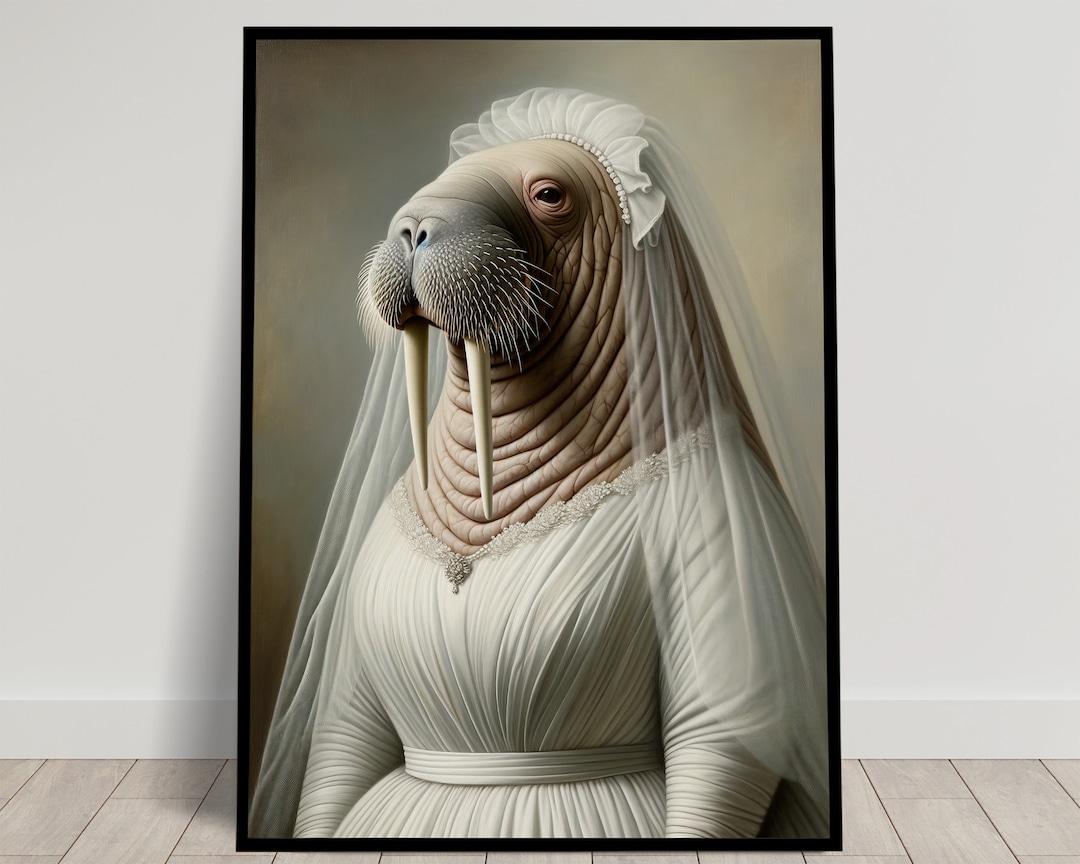 Portrait of a Walrus Wearing a Wedding Dress, Animal Wall Decor, Walrus ...