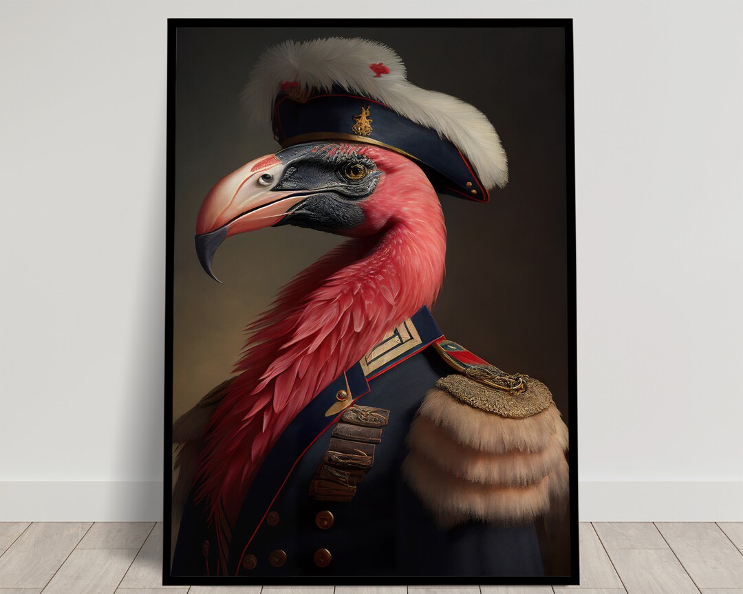Portrait of a Flamingo in Military Uniform, Animal Wall Decor, Heroic ...