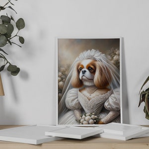 Portrait of a Cavalier King Charles Spaniel Wearing a Wedding Dress, Animal Wall Decor, Dog ...