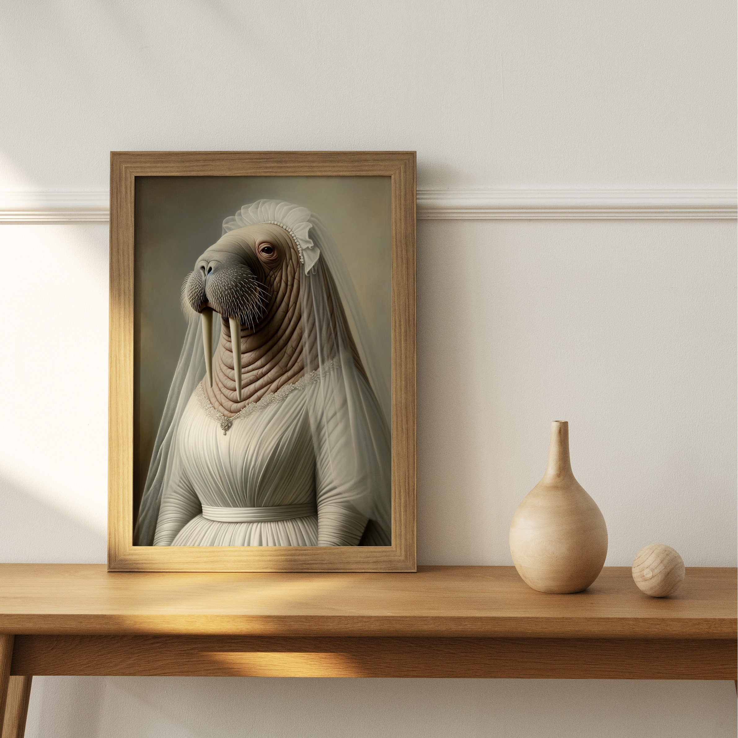 Portrait of a Walrus Wearing a Wedding Dress, Animal Wall Decor, Walrus ...