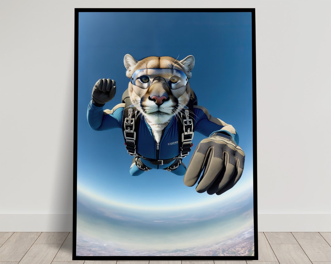 Photograph of a Skydiving Puma in Free Fall, Epic Wall Art, Animal ...