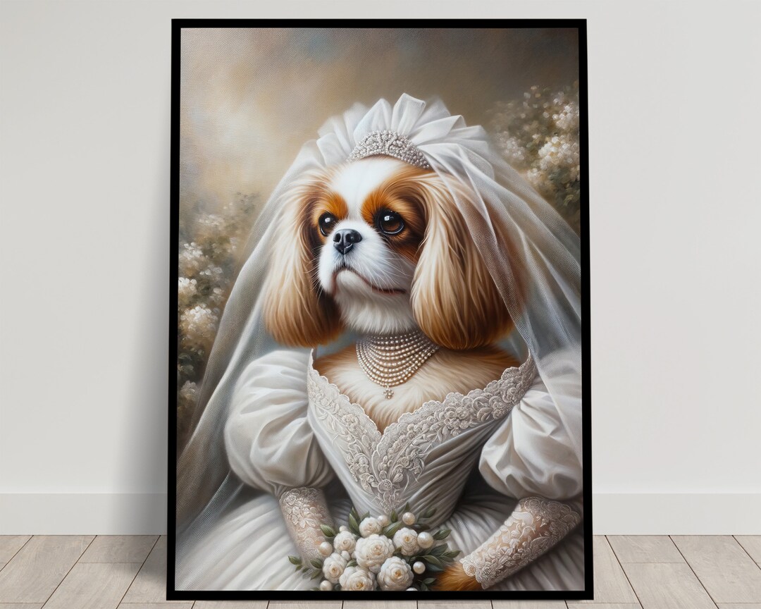 Portrait of a Cavalier King Charles Spaniel Wearing a Wedding Dress ...