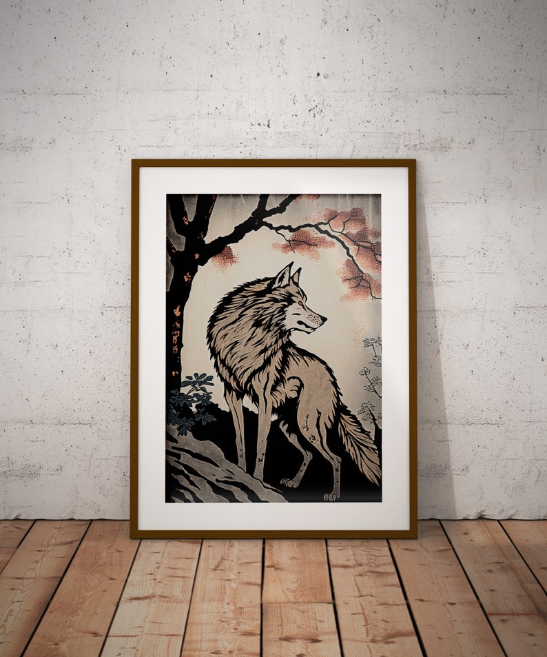 Wolf in the Forest Wall Poster, Japanese Art Style Illustration, Ukiyo ...