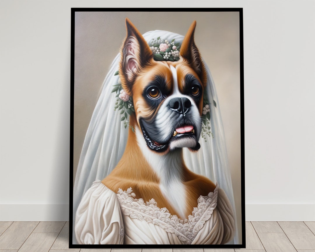 Portrait of a Boxer Wearing a Wedding Dress, Animal Wall Decor, Dog ...