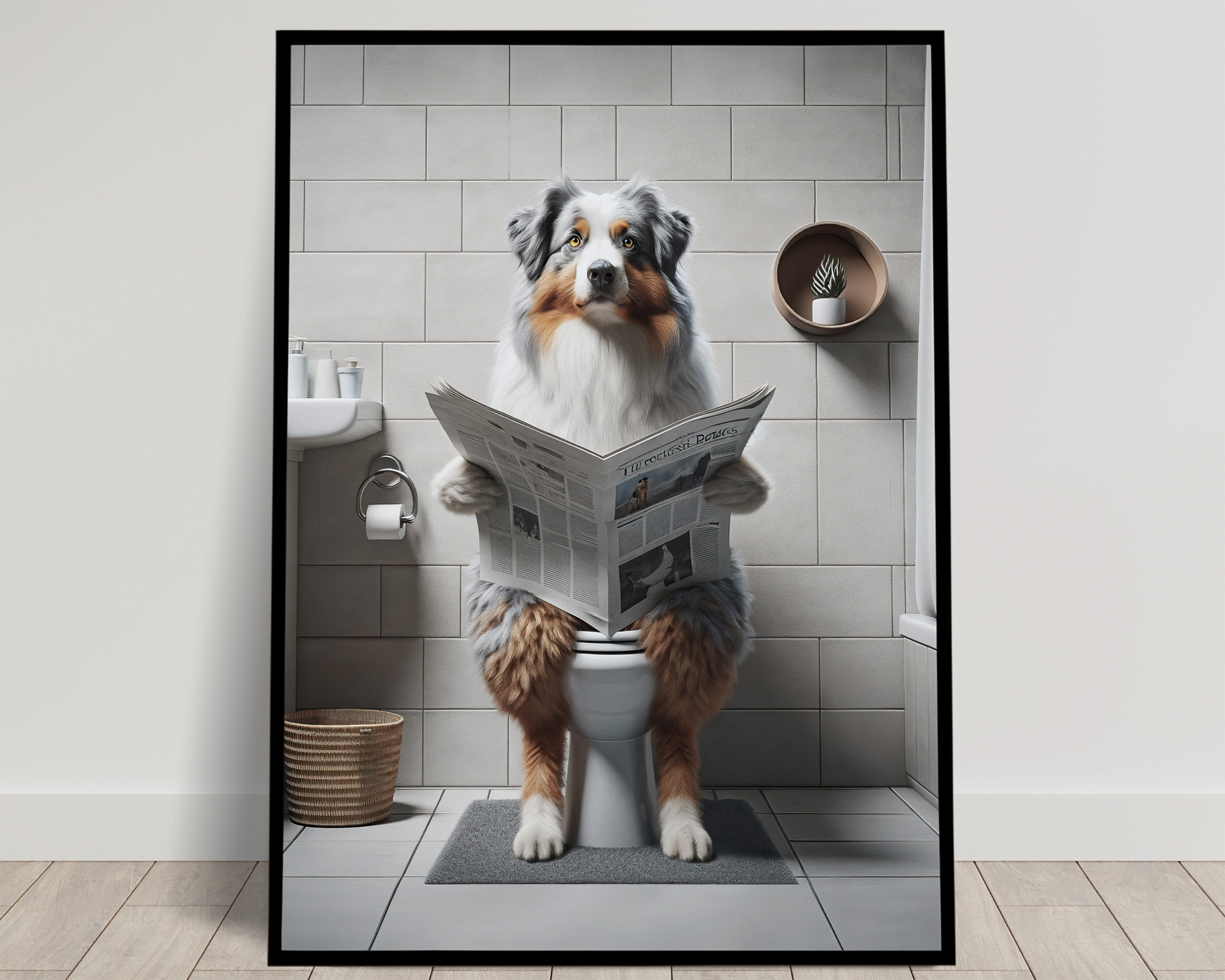 Photograph of an Australian Shepherd Reading the Newspaper on the ...