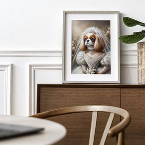 Portrait of a Cavalier King Charles Spaniel Wearing a Wedding Dress, Animal Wall Decor, Dog ...