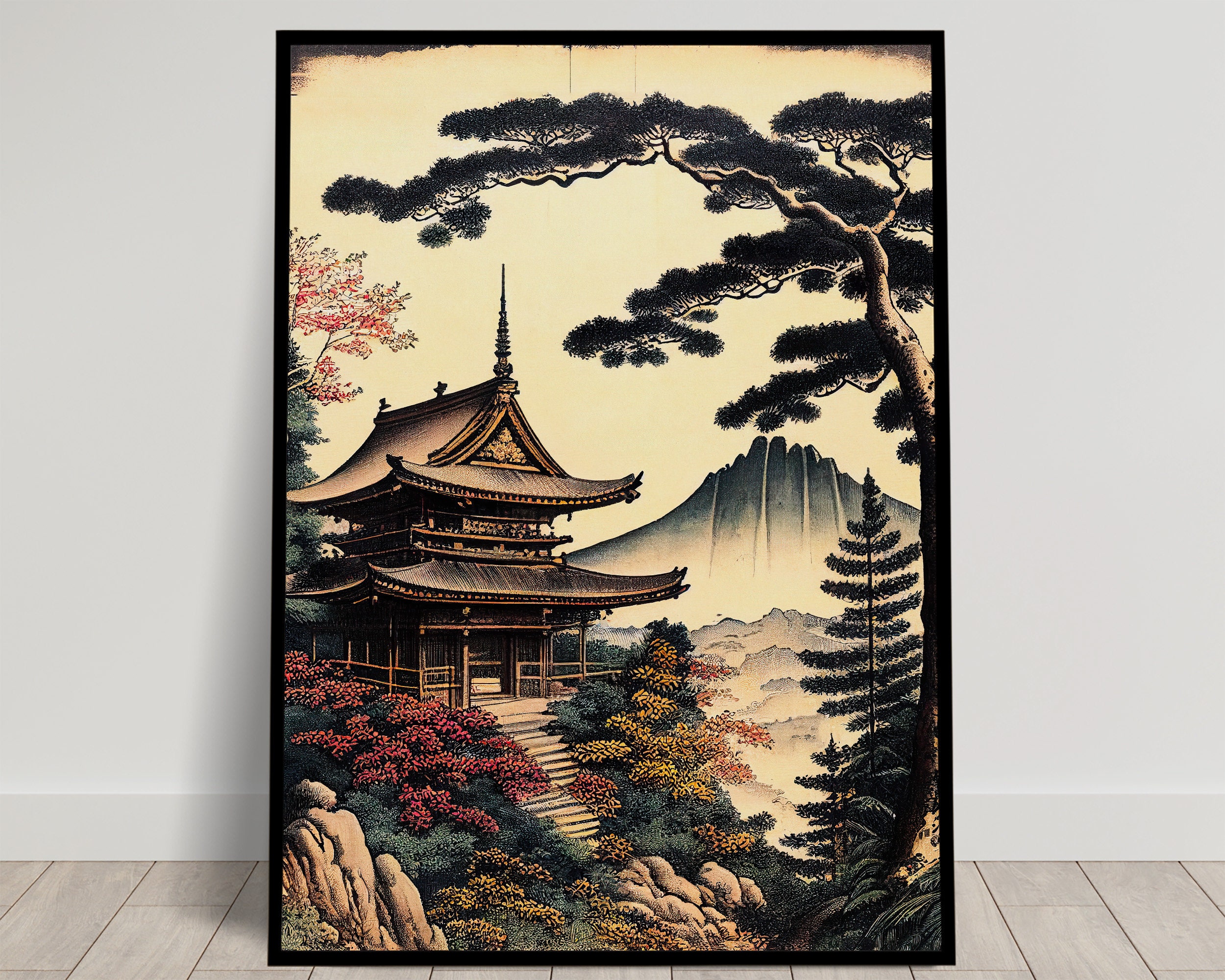 Japanese Temple Wall Poster, Japanese Art Style Illustration, Rural ...